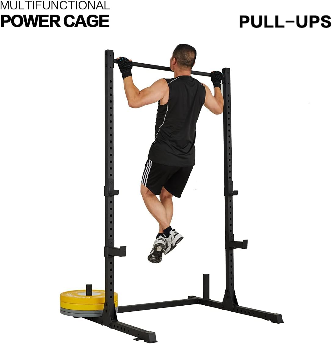 fissfire Squat Stand Home Gym 800lbs Workout Equipment Adjustable Power Rack with J-Hooks Safety Bar Pull Up Bar