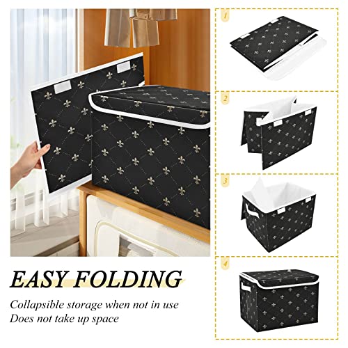 Kigai Mardi Gras Pattern Storage Bins with Lids and Handles 17x13x12 In Foldable Fabric Storage Basket Toys Clothes Organizer for Shelves Closet Home Bedroom Office