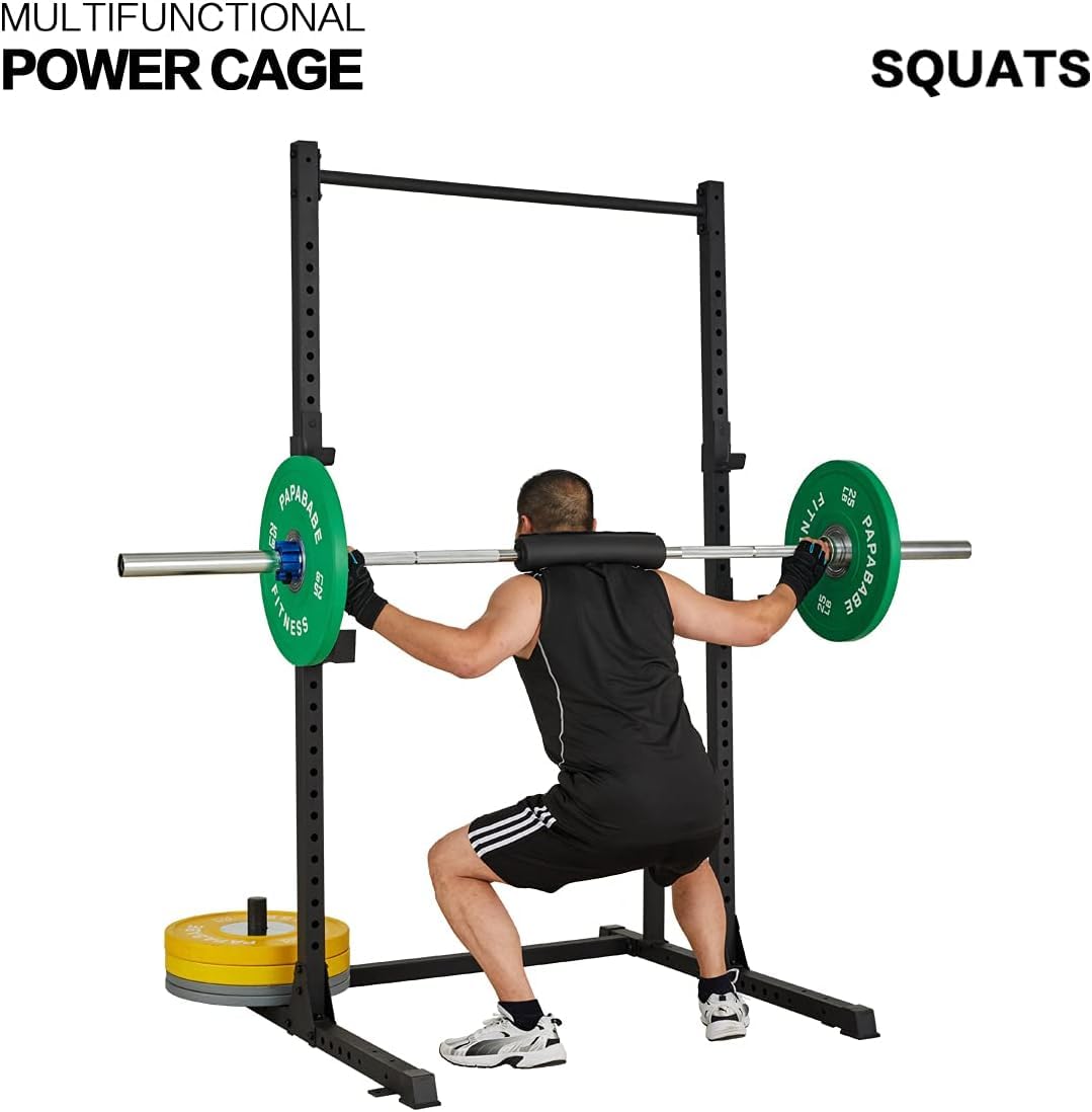 fissfire Squat Stand Home Gym 800lbs Workout Equipment Adjustable Power Rack with J-Hooks Safety Bar Pull Up Bar