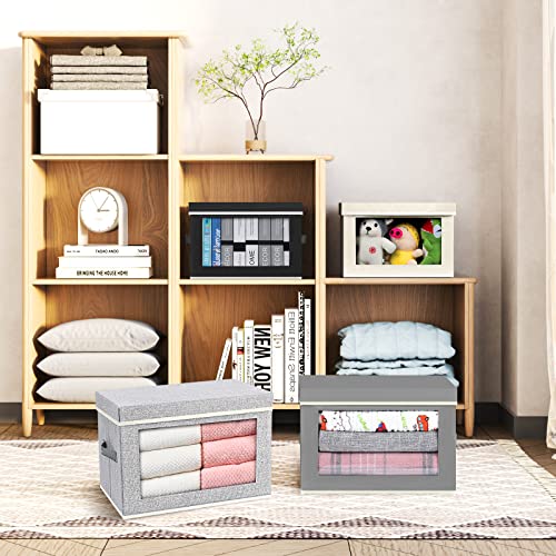 Homsorout Storage Bins with Lids, Clear Window Closet Storage Baskets, Foldable Storage Cubes Organizers with Handles, Closet Organizers and Storage Bins for Clothes, Toys, 6 Packs, Grey, Blended