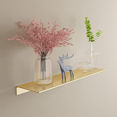 Veefos Brushed Gold Bathroom Shelf Floating Shelf Wall Mounted, 15.6 Inch Metal Wall Shelf Bathroom Storage Shelf Bathroom Organizer Countertop, Aluminum