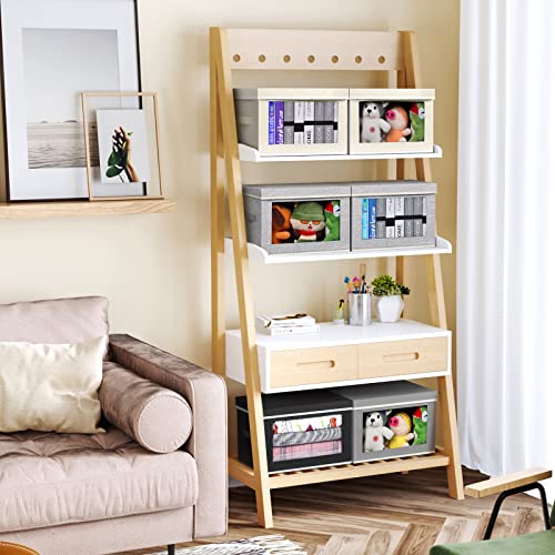 Homsorout Storage Bins with Lids, Clear Window Closet Storage Baskets, Foldable Storage Cubes Organizers with Handles, Closet Organizers and Storage Bins for Clothes, Toys, 6 Packs, Grey, Blended