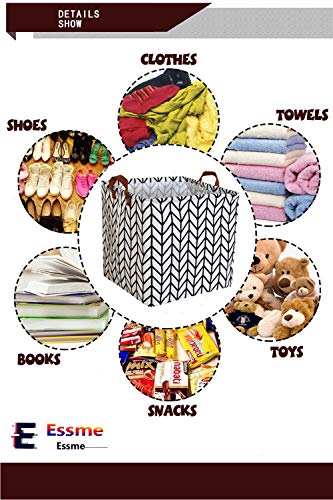 ESSME 3pack Square Storage Bin,Cotton Fabric Laundry Baskets,Collapsible Waterproof Toy Storage Bin with Handles for Family Storage,Shelf Baskets (Black arrows)