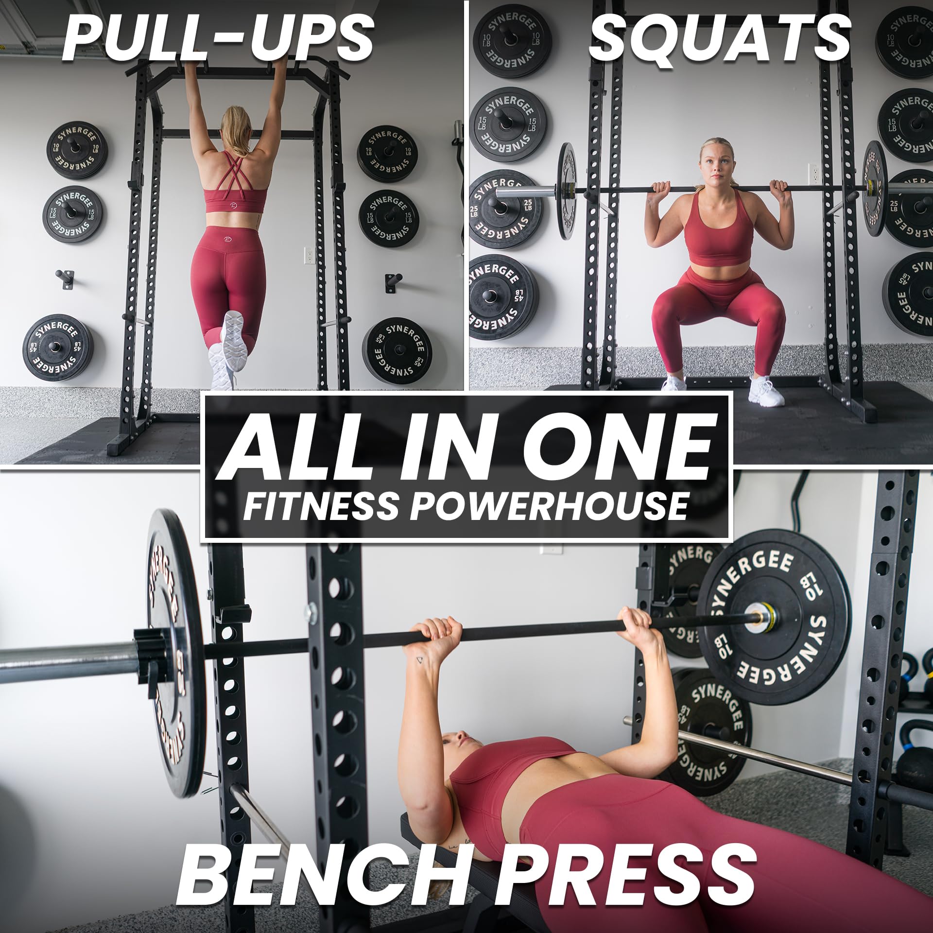 Synergee 2200 Series 81" by 44.5" Power Rack Cage with J-Cups, Safety Arms, Pull Up Bar.