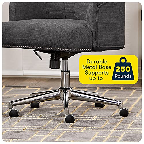Serta Leighton Home Office Memory Foam, Height-Adjustable Desk Accent Chair with Chrome-Finished Stainless-Steel Base, 27.25D x 24W x 35.75H in, Dark Gray