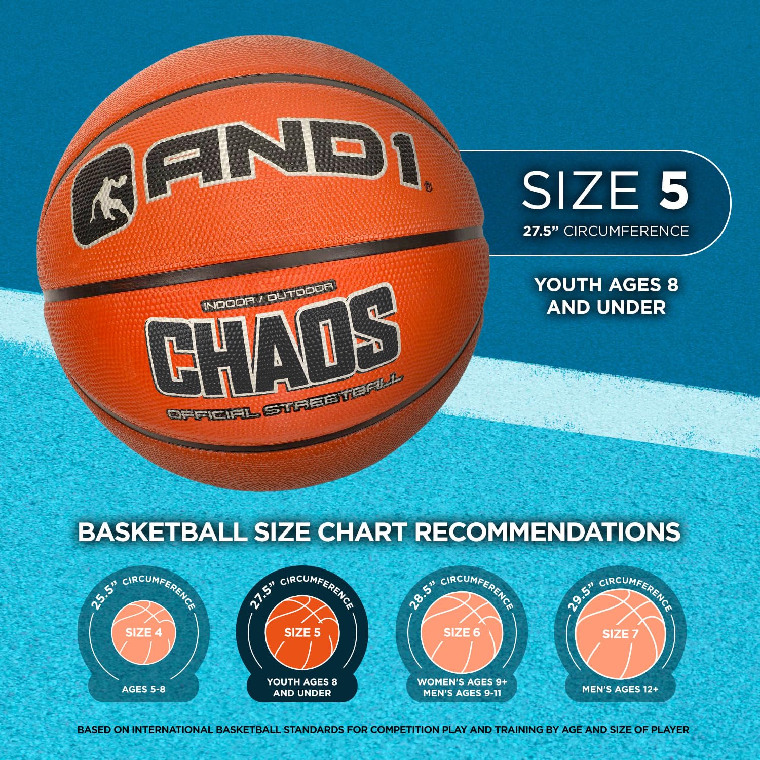 AND1 Fantom Graffiti Rubber Basketball Game Ready, 27.5 Inches, Youth Size 5, Made for Indoor and Outdoor, Sold Deflated (Pump NOT Included), Volt
