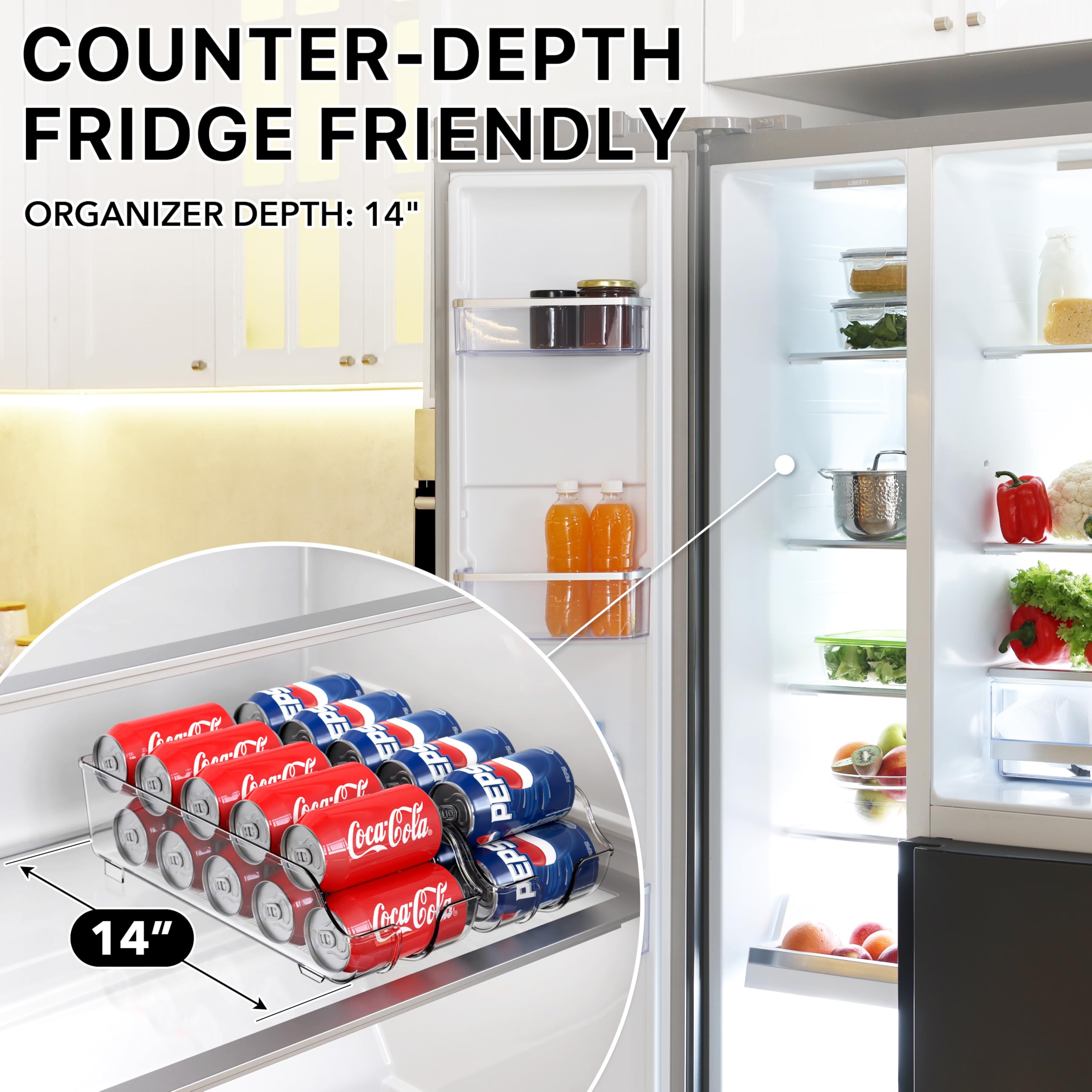 SimpleHouseware Soda Can Organizer for Pantry/Refrigerator, Clear, Set of 2