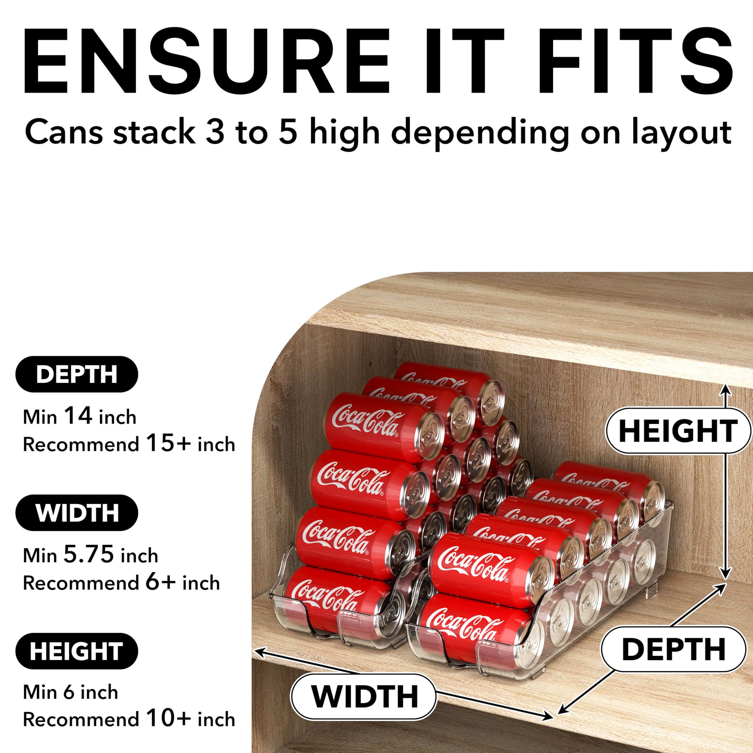 SimpleHouseware Soda Can Organizer for Pantry/Refrigerator, Clear, Set of 2