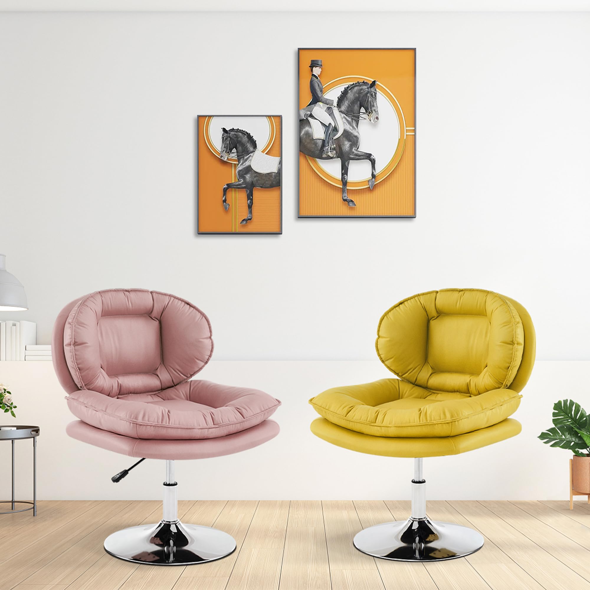 MCombo Swivel Accent Chair with Height Adjustment, Upholstered Desk Chair for Living Room Office 4846 4473 (Round Base, Pink)