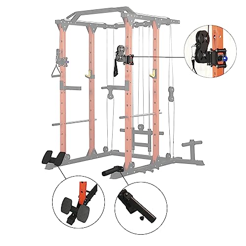 HAUSHECK Squat Rαck with Pull Up Bar, LAT Pulldown, Weight Cαge, Cable Crossover, J-Hooks, Dip Handles, 1400lbs Power Cage with Training Attachment, Multi-Functional Powēr Racks for Home Gym, Orange A
