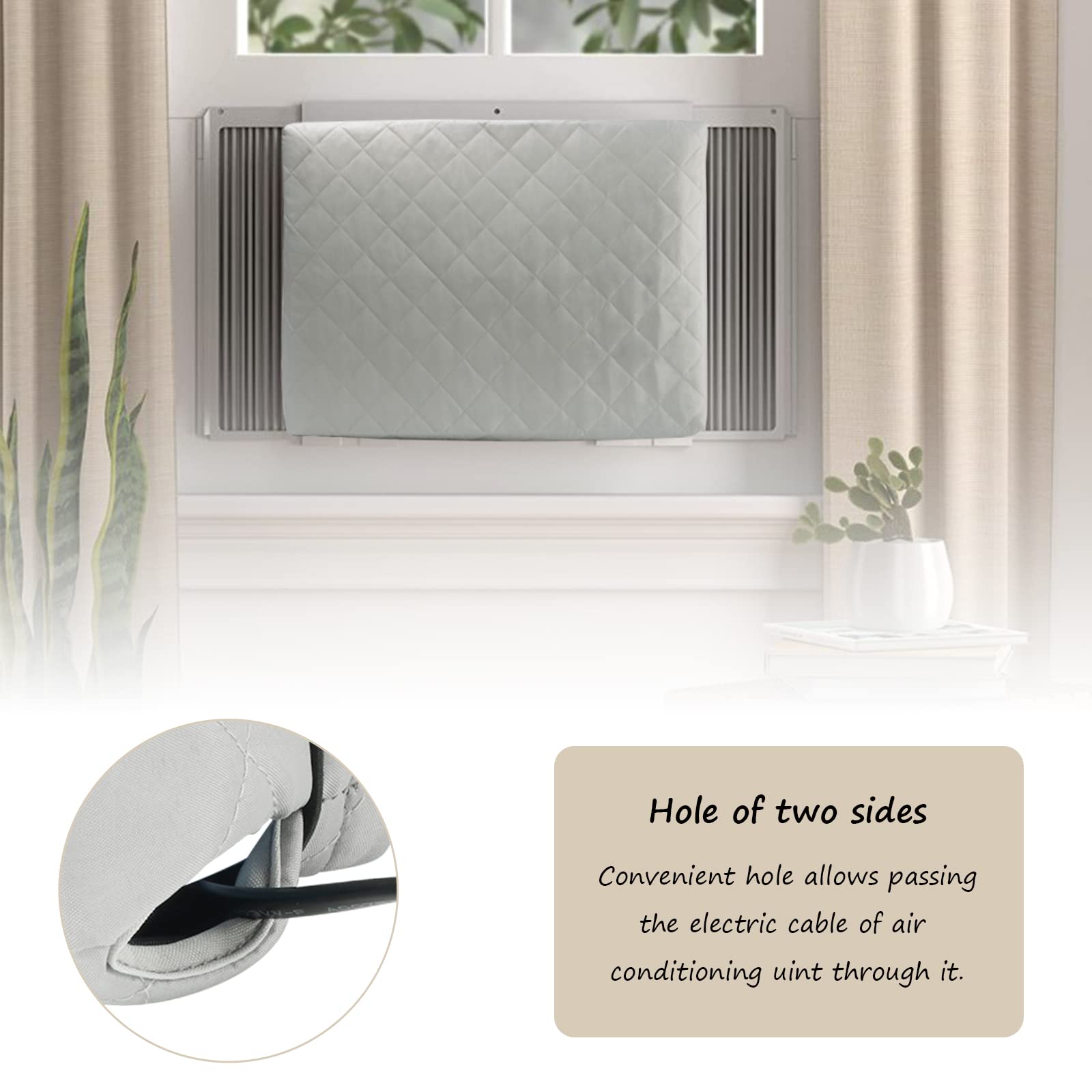 Indoor Air Conditioner Cover,Small AC Unit Window Cover for Inside Double Insulation with Elastic Drawstring 17L x 13H x 3.5D inches Grey