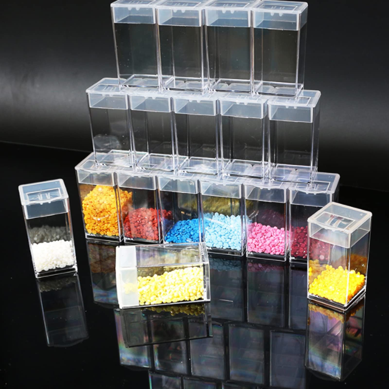 Tighall 20 Pack Diamond Embroidery Storage Jars Small Beads Storage Container Refills Clear Plastic Storage Box for DIY Stitch Tools Nail for Small Object (20Pcs, Square)