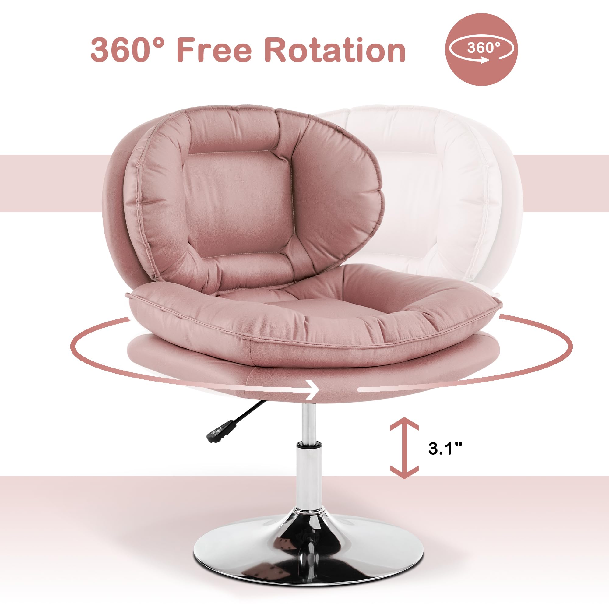 MCombo Swivel Accent Chair with Height Adjustment, Upholstered Desk Chair for Living Room Office 4846 4473 (Round Base, Pink)