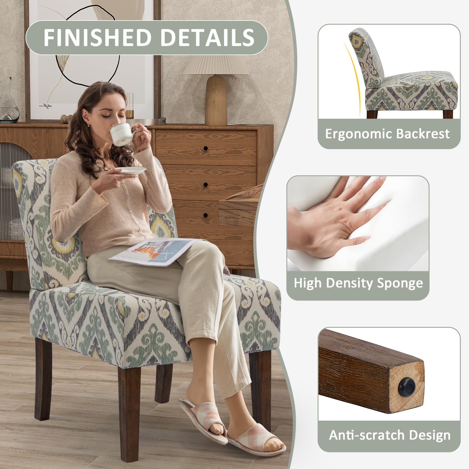 Bonzy Home Fabric Dining Room Chairs,Modern Dining Chairs Set of 2,Floral Upholstered Armless Accent Chair,Comfy Small Slipper Side Chair for Living Room, Color Plaid 2
