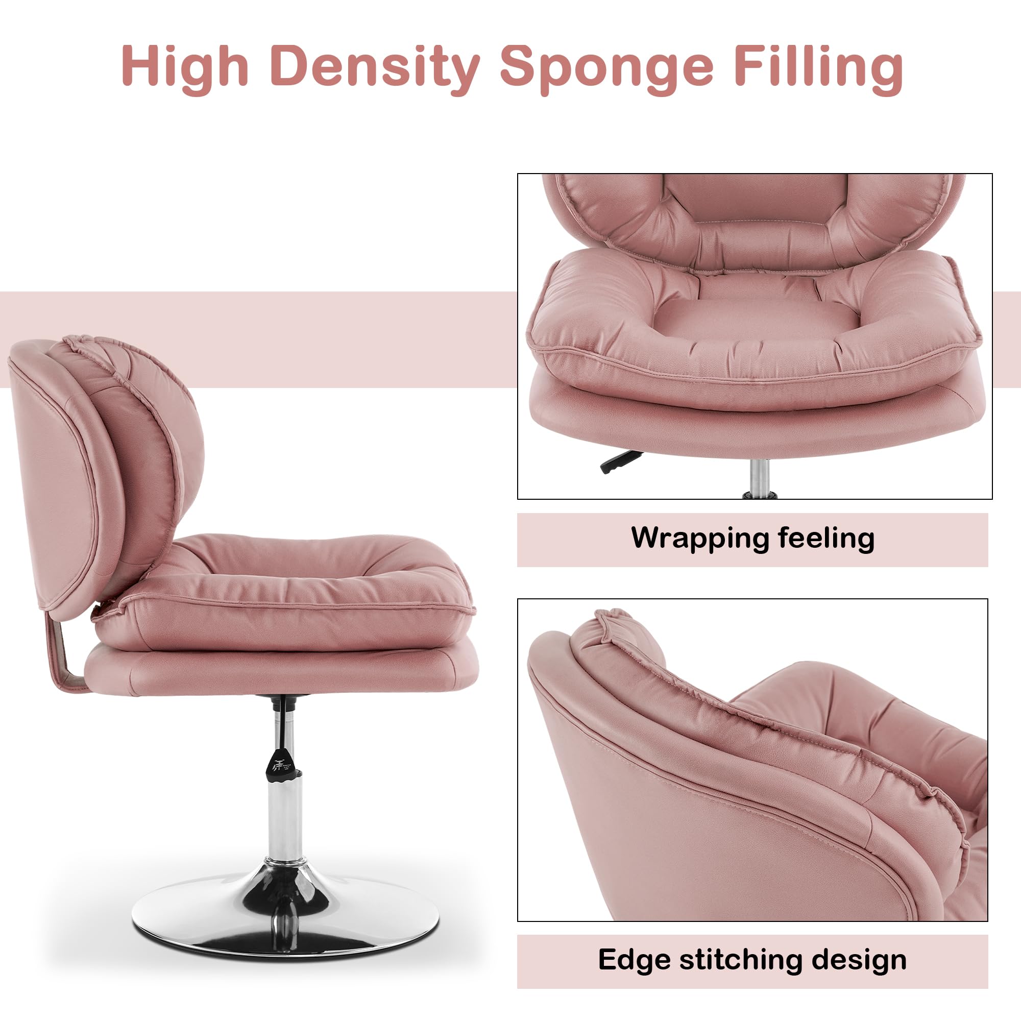 MCombo Swivel Accent Chair with Height Adjustment, Upholstered Desk Chair for Living Room Office 4846 4473 (Round Base, Pink)