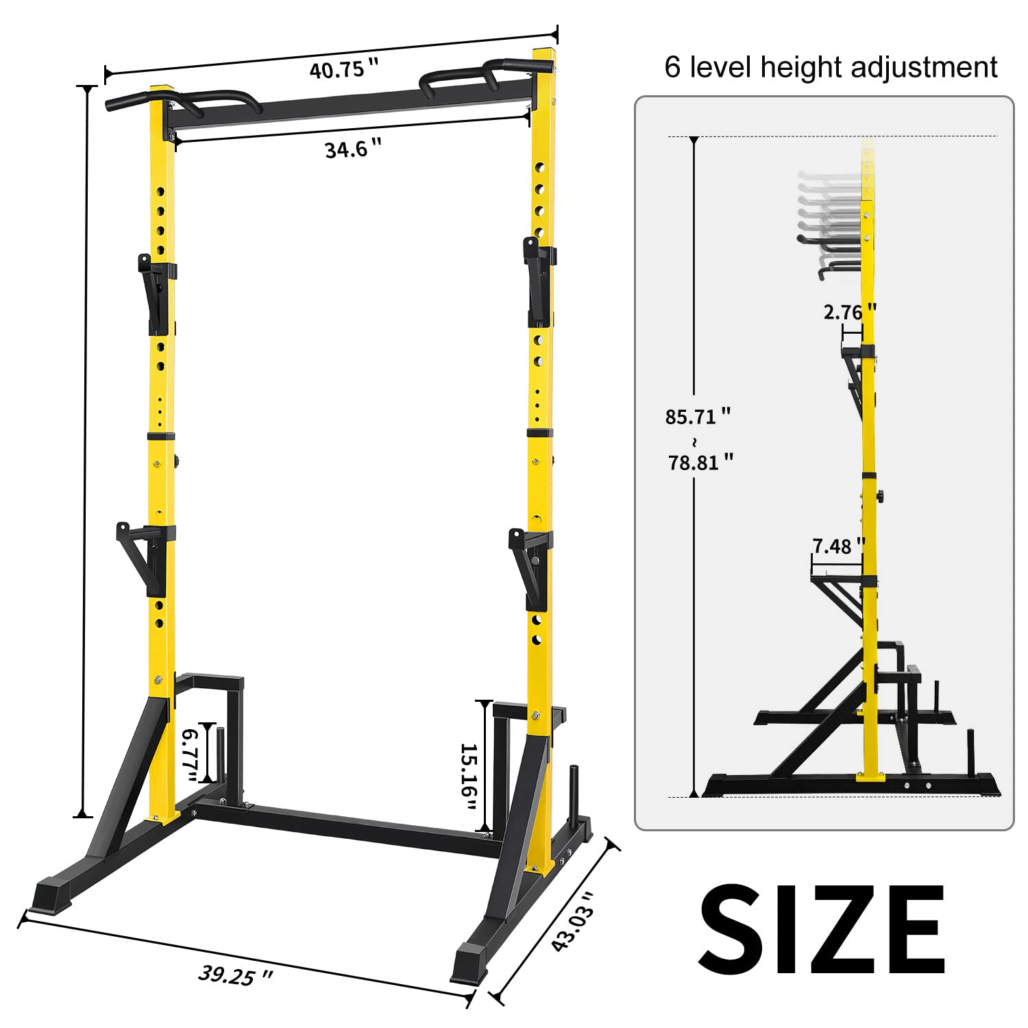 CANPA Multifunction Power Rack with Pull up Bar, Heavy Capacity and Adjustable Squat Stand Rack for Home Gym Equipment, (Yellow)
