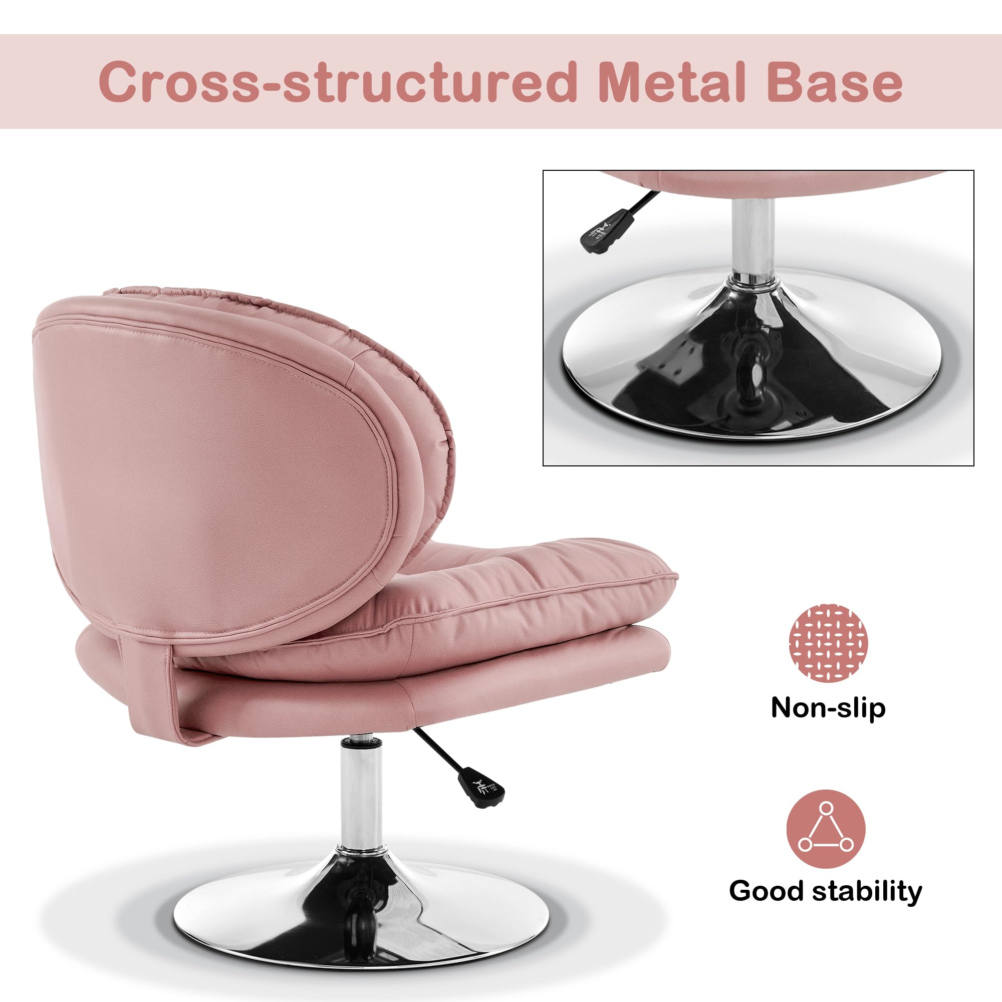 MCombo Swivel Accent Chair with Height Adjustment, Upholstered Desk Chair for Living Room Office 4846 4473 (Round Base, Pink)