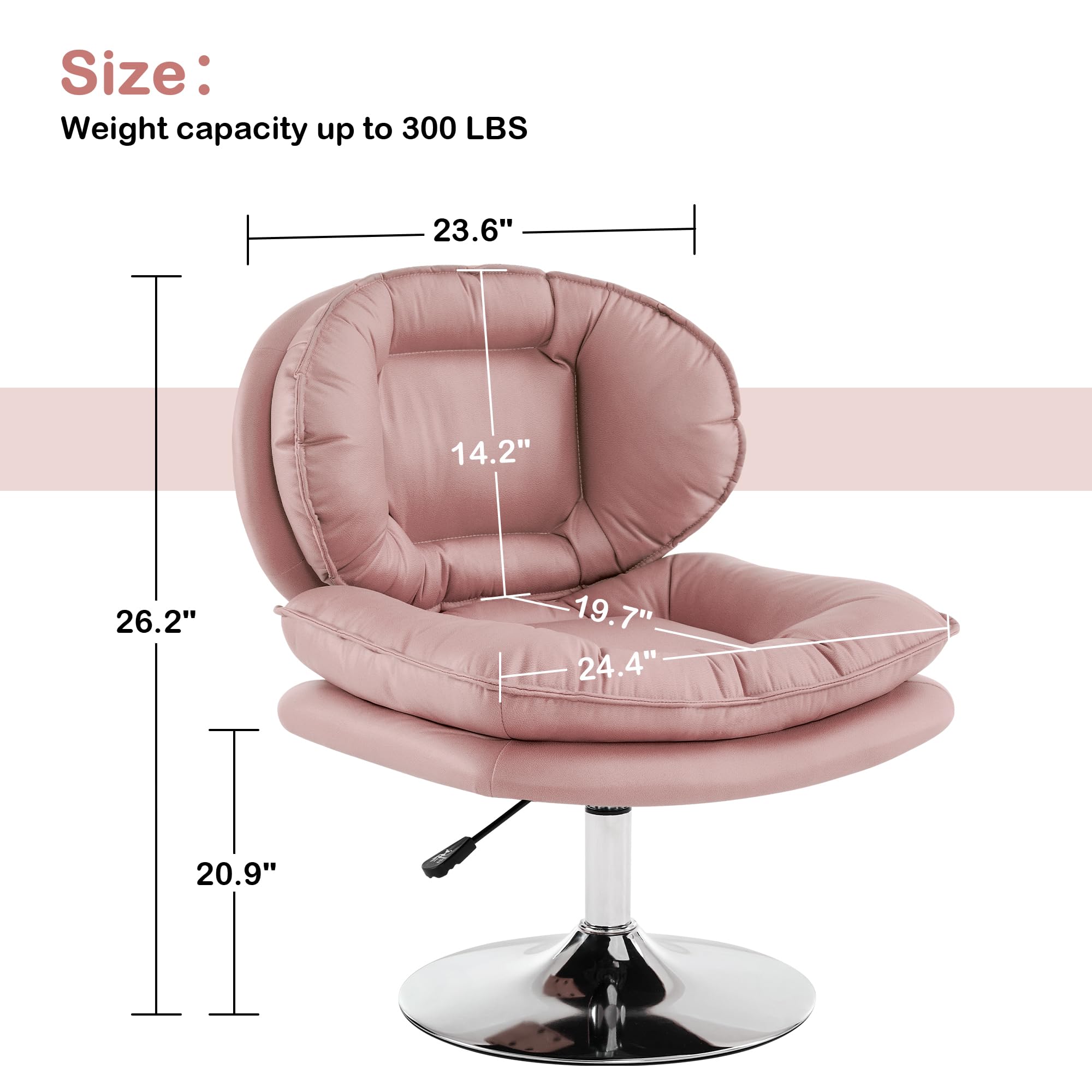 MCombo Swivel Accent Chair with Height Adjustment, Upholstered Desk Chair for Living Room Office 4846 4473 (Round Base, Pink)