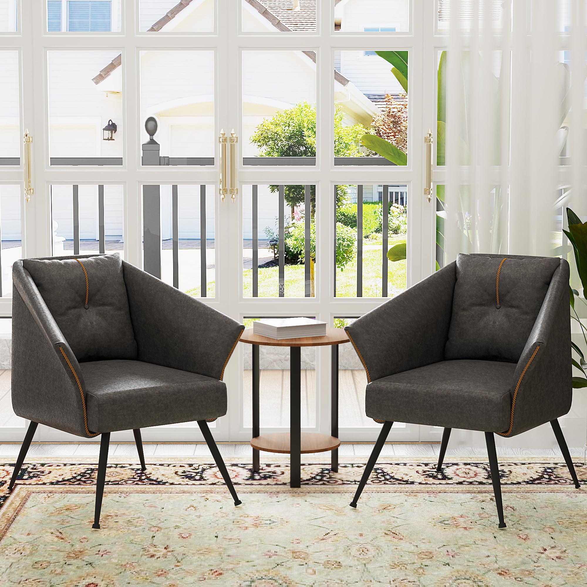 SHINEBOOM Accent Chairs Mid Century Comfy Single Modern Arm Chair for Living Room Bedroom Reading Faux Leather Chair,Grey 1