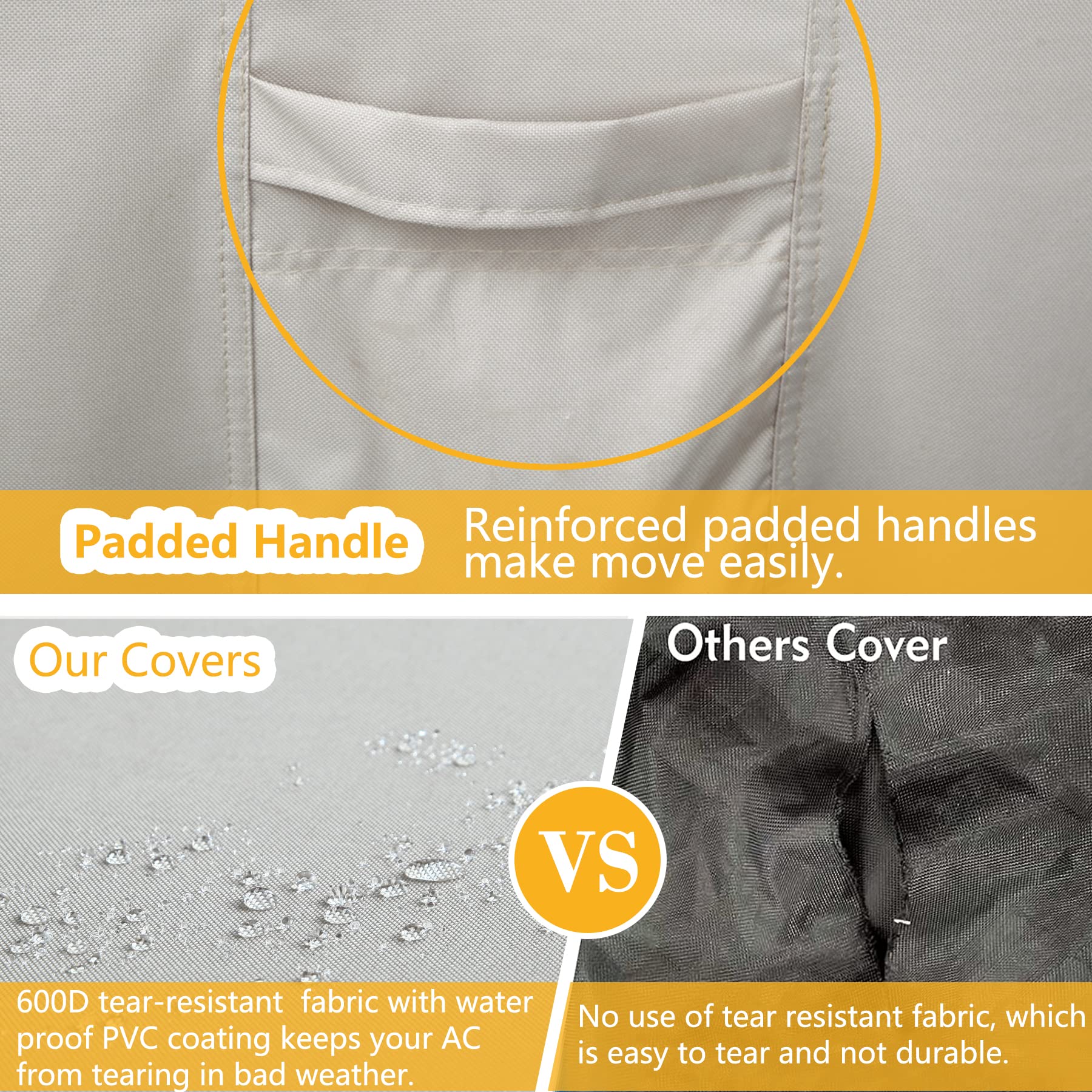 Central Air Conditioner Covers for Outside Units, Waterproof Windproof Heavy Duty Large AC Covers Square for Winter Outdoor Protection (36x36x39inches)