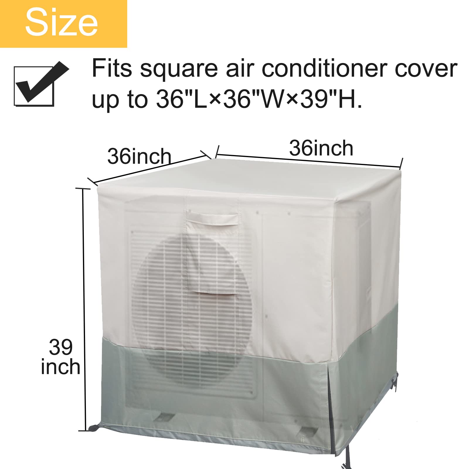 Central Air Conditioner Covers for Outside Units, Waterproof Windproof Heavy Duty Large AC Covers Square for Winter Outdoor Protection (36x36x39inches)