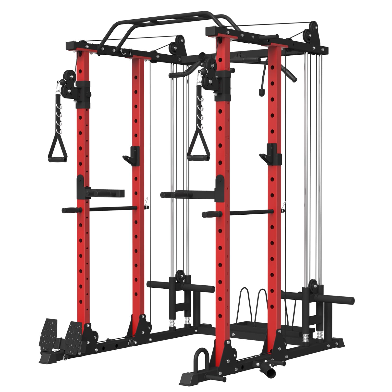 ER KANG Multi-Functional Power Rack, Power Cage with Dual Pulley System, Strength Training Squat Rack Home Gym Fitness