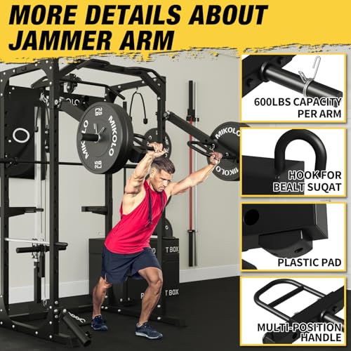 Mikolo Jammer Arms for Power Cage,2"x2" Power Rack, Adjustable Lever Arm Power Rack Attachment for Home Gym Attachments & Accessories,Fit for 1" Holes, 50x50mm, F4 K6 Rack & M4 Smith Machine