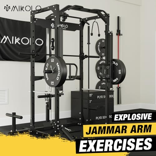 Mikolo Jammer Arms for Power Cage,2"x2" Power Rack, Adjustable Lever Arm Power Rack Attachment for Home Gym Attachments & Accessories,Fit for 1" Holes, 50x50mm, F4 K6 Rack & M4 Smith Machine