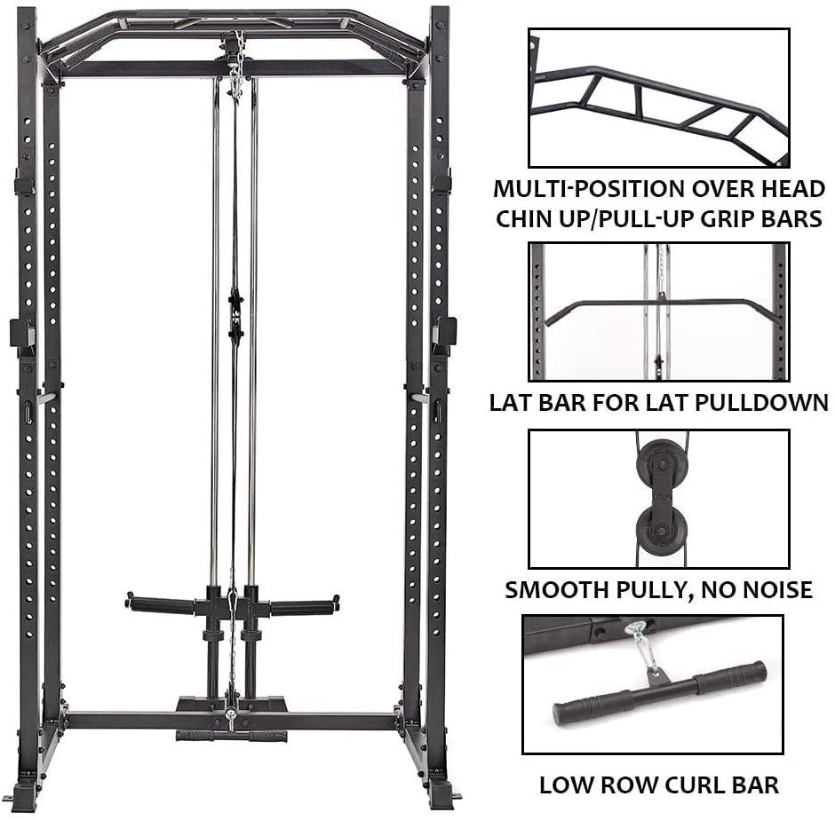 fissfire Power Cage with LAT Pulldown Home Gym 1200lbs Workout Equipment LAT Pulldown Pulley System Attachment