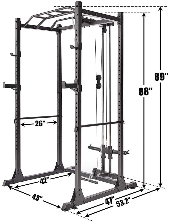 fissfire Power Cage with LAT Pulldown Home Gym 1200lbs Workout Equipment LAT Pulldown Pulley System Attachment