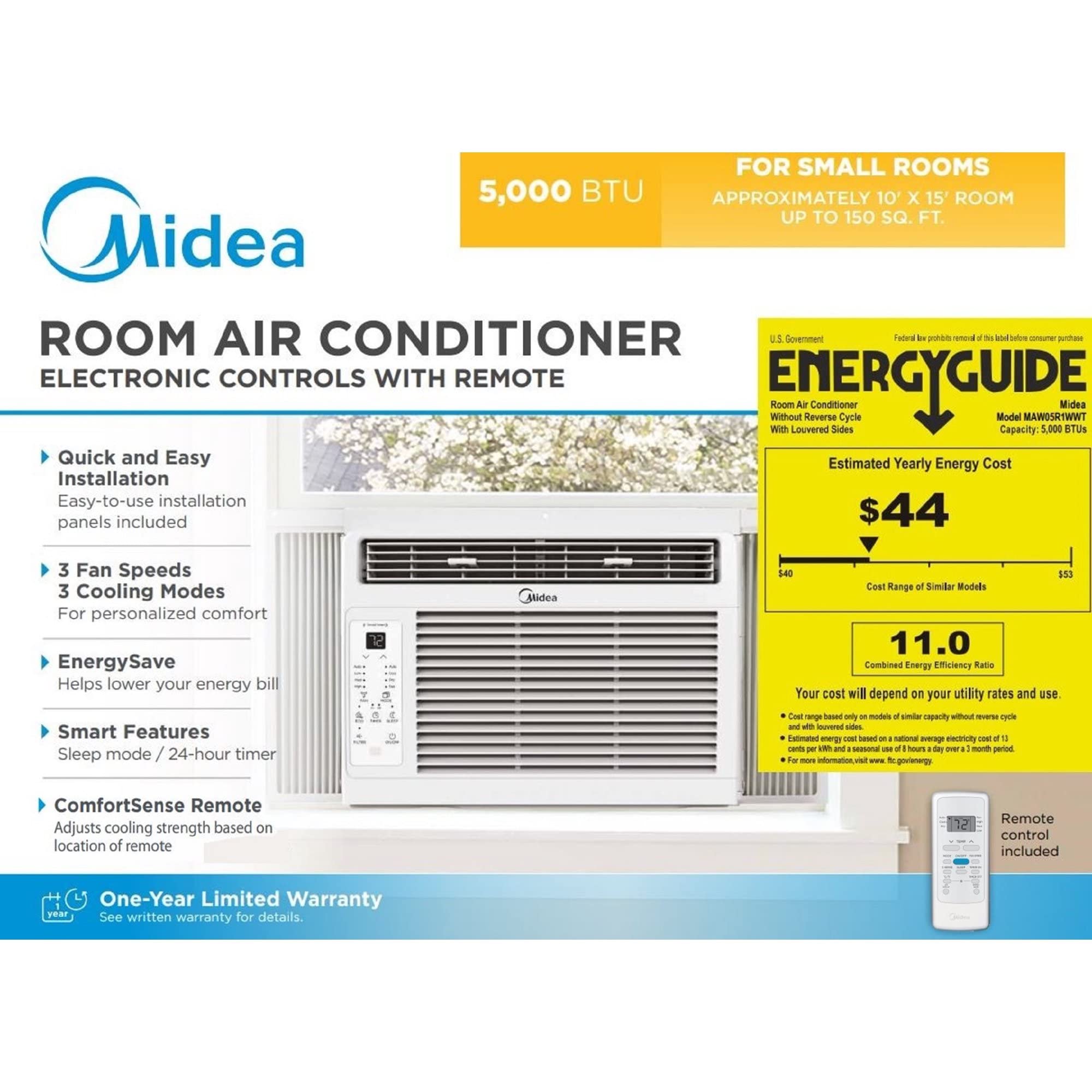 Midea 5,000 BTU ComfortSense Room Air Conditioner, White (MAW05R1WWT) (Renewed)