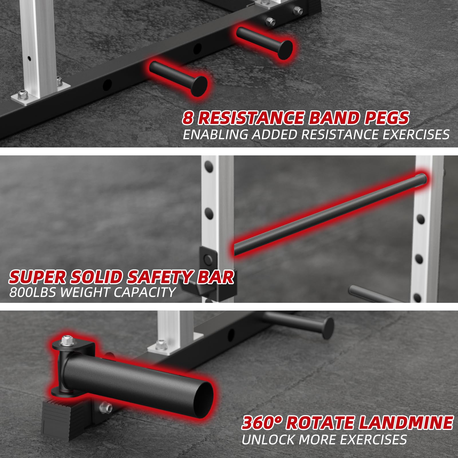 VANSWE Power Cage with LAT Pulldown Attachment, 1200-Pound Capacity Power Rack Full Home Gym Equipment with Multi-Grip Pull-up Bar, Landmine, T bar and Dip Handle