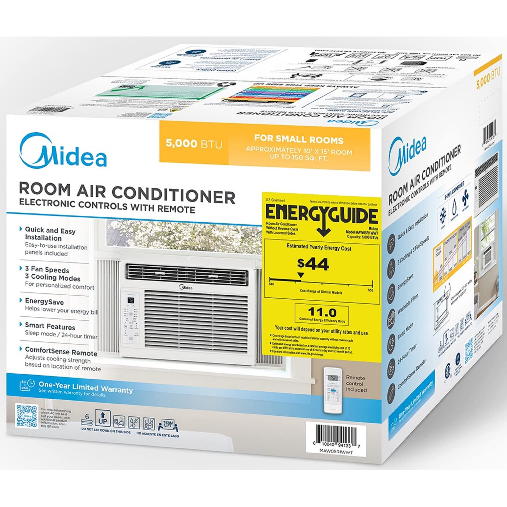 Midea 5,000 BTU ComfortSense Room Air Conditioner, White (MAW05R1WWT) (Renewed)