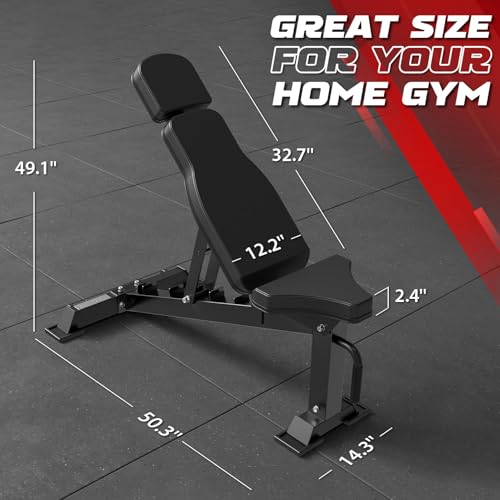 Mikolo Smith Machine with Weight Bench, Multifunction Power Cage and Cable Crossover Machine, Workout Machine with Storage System, Band Pegs, Smith Bar and Other Attachments for Home Gym（Black&Black）