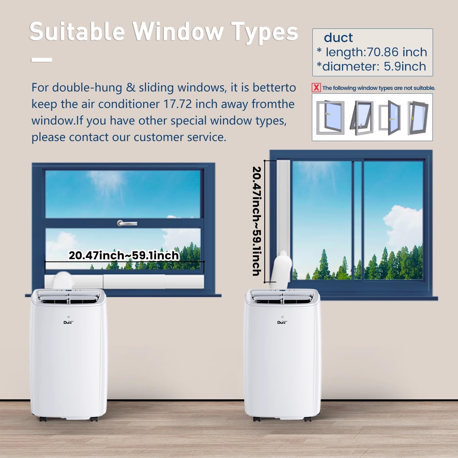 DuraComfort Portable Air Conditioners,11000 BTU(ASHRAE) /7000 BTU (SACC),Powerful AC Unit with Remote Controller,Cooling,Built-in Dehumidifier,Fan Modes,Reusable Filter,Up to 300 Sq.Ft