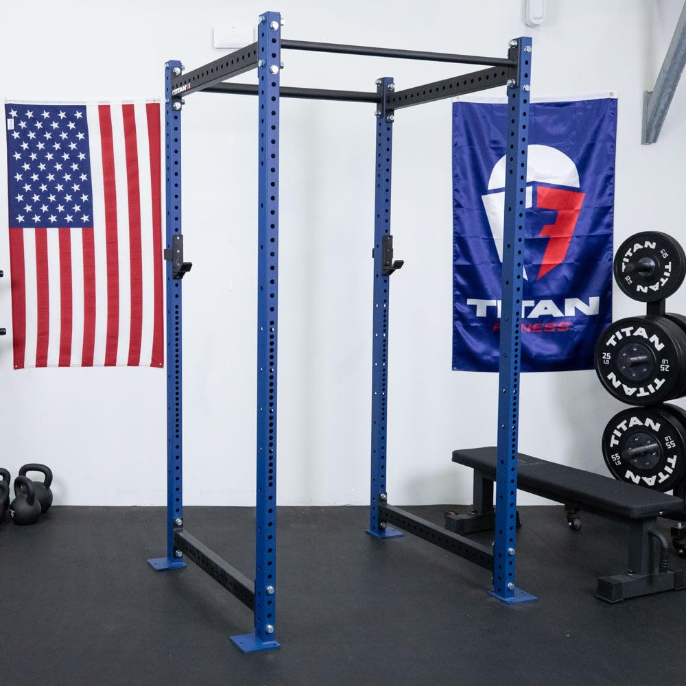 Titan Fitness T-3 Series Blue Tall Power Rack, 36in Depth, Weight Plate Holders, 1,100 LB Capacity Cage for Weightlifting and Strength Training