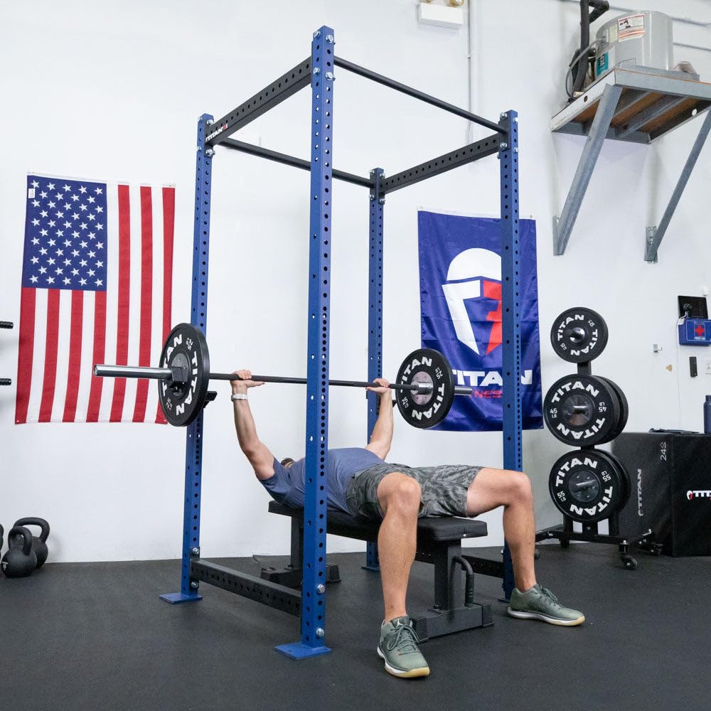 Titan Fitness T-3 Series Blue Tall Power Rack, 36in Depth, Weight Plate Holders, 1,100 LB Capacity Cage for Weightlifting and Strength Training