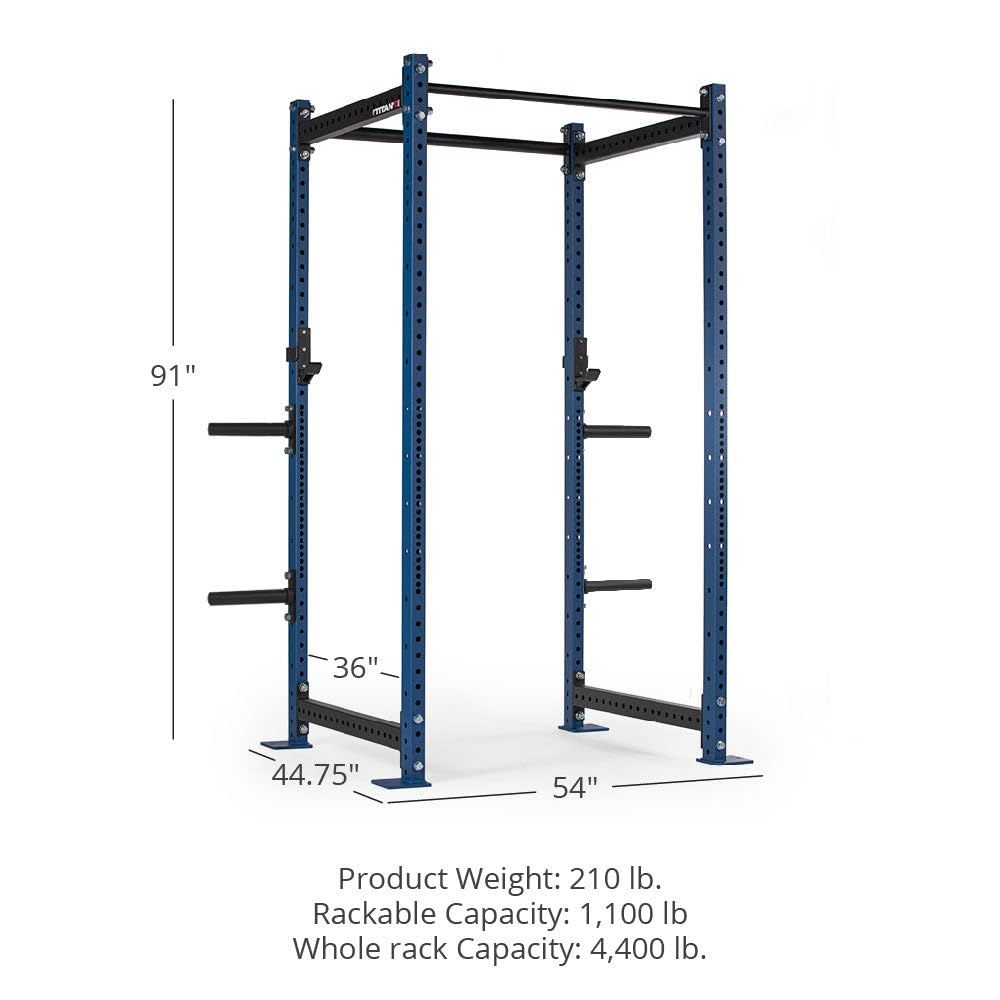 Titan Fitness T-3 Series Blue Tall Power Rack, 36in Depth, Weight Plate Holders, 1,100 LB Capacity Cage for Weightlifting and Strength Training
