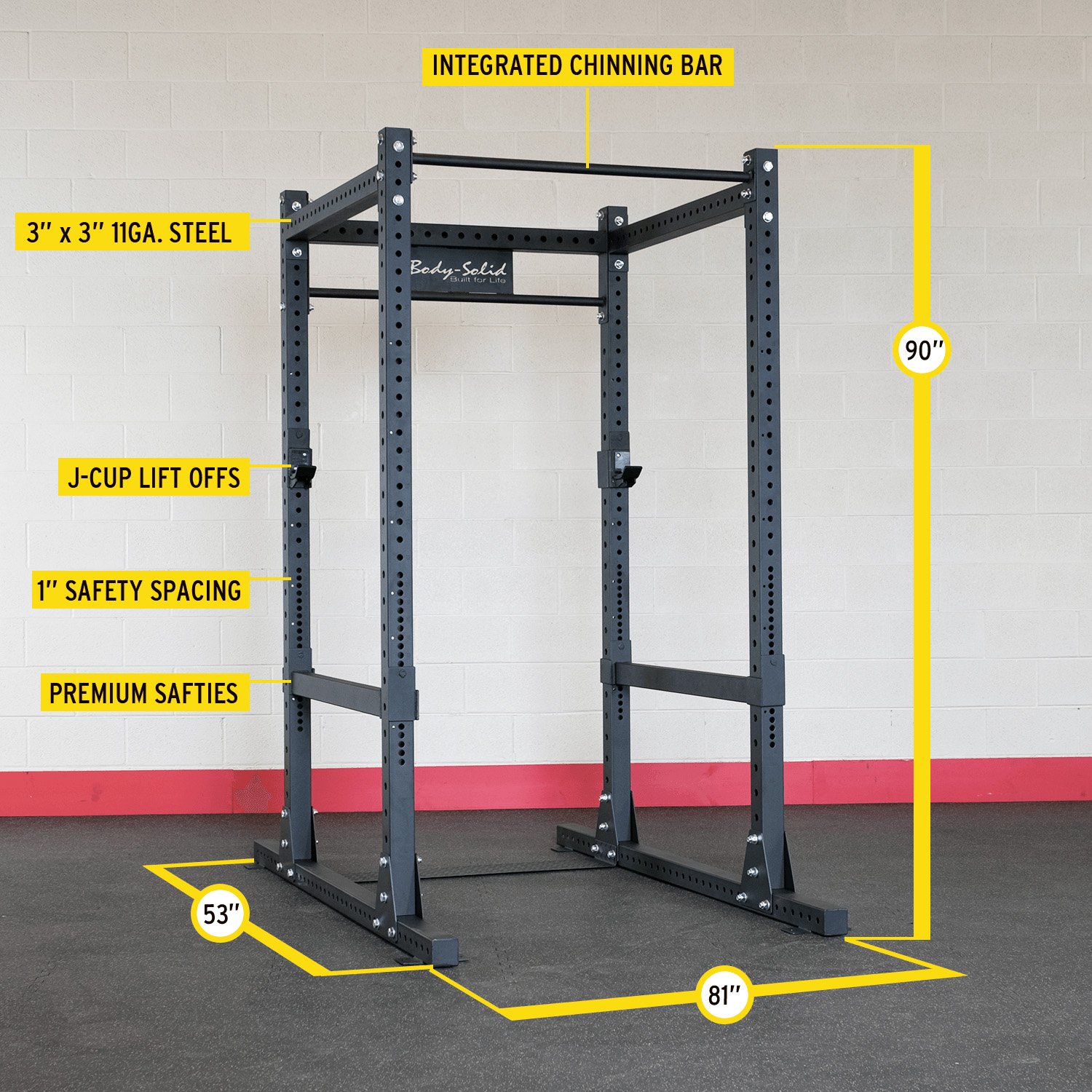Body-Solid (SPR1000 Power Rack with 1000 Lb. Weight Capacity for Squats, Deadlifts, and Weightlifting Workout with J Hook Cups, Home and Commercial Gym, Black