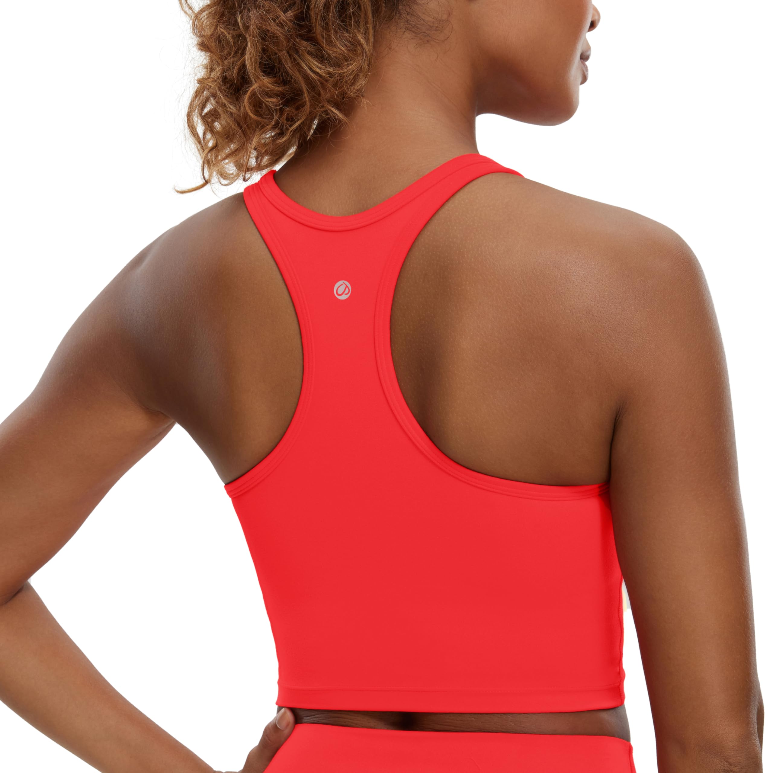 CRZ YOGA Butterluxe Womens Y-Back Racerback Longline Sports Bra - Padded Scoop Neck Workout Crop Tank Top with Built in Pads Deep Red Medium