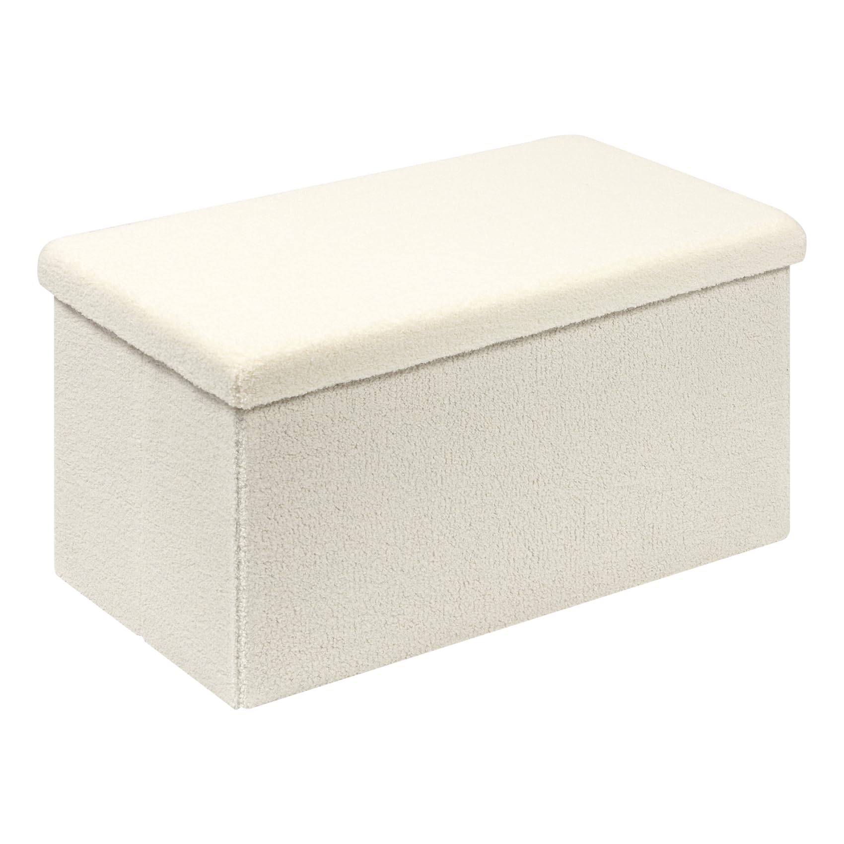 PINPLUS Folding Storage Ottoman Bench, White Upholstered Sherpa Ottoman Storage Bench, Large Storage Chest Footrest with Lids, Entryway Bench for Living Room, 31.5'' x 15.7'' x 15.7''
