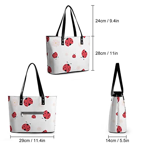 Womens Handbag Ladybug And Ladybird And Flowers Pink Leather Tote Bag Top Handle Satchel Bags For Lady