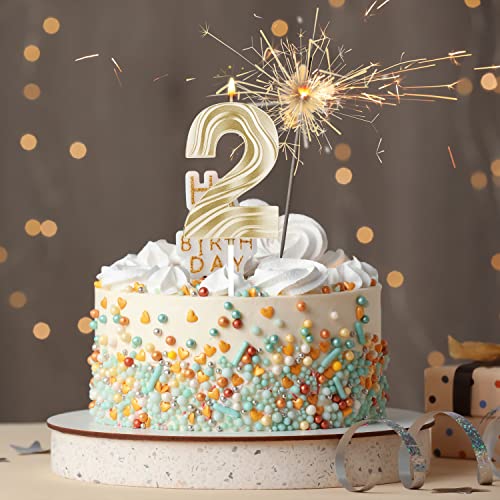 2.8inch Birthday Number Candle, 3D Candle Cake Topper Cake Numeral Candles Number Candles for Birthday, Wedding, Anniversary Parties, Celebration (Gold, 2)