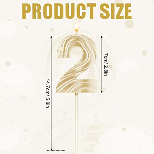 2.8inch Birthday Number Candle, 3D Candle Cake Topper Cake Numeral Candles Number Candles for Birthday, Wedding, Anniversary Parties, Celebration (Gold, 2)