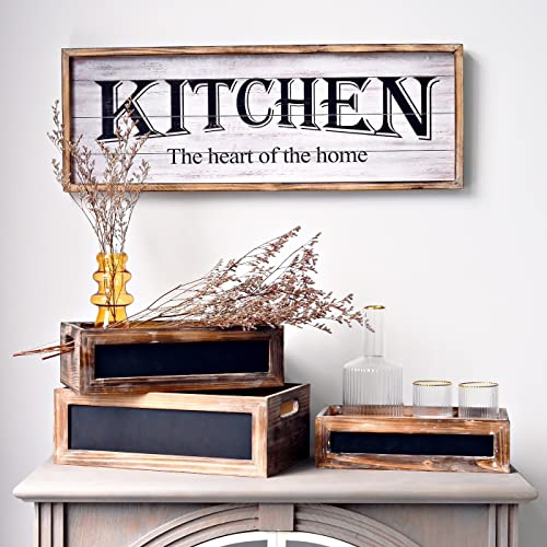 MODE HOME Set of 3 Large Torched Wood Decorative Storage Crates with Chalkboard, Nesting Wooden Crates for Display Rustic, Farmhouse Wooden Storage Container Boxes Made from 100% Wood