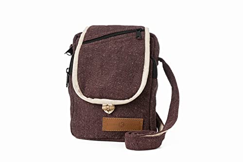 Crossbody Bag Purse Made From Hemp - Fold Unisex Hippie Tote Handmade shoulder bag for Travel, fits wallet, phone, passport (Natural Brown)