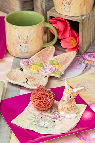 Boston International Salt and Pepper Shakers Easter Ceramic Serveware, Set of 2, Bunny Flower Crown