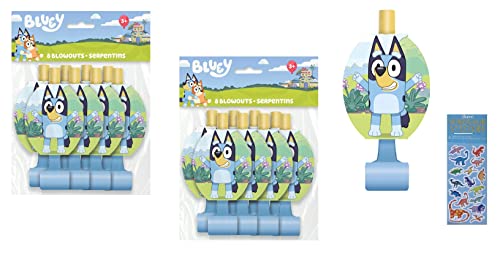 Unique Bluey Dog Birthday Party Supplies Bundle includes Party Blowouts - 16 Count