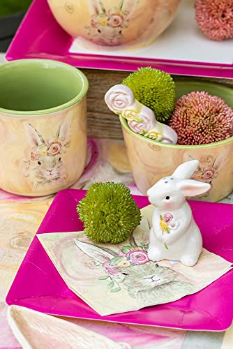 Boston International Salt and Pepper Shakers Easter Ceramic Serveware, Set of 2, Bunny Flower Crown