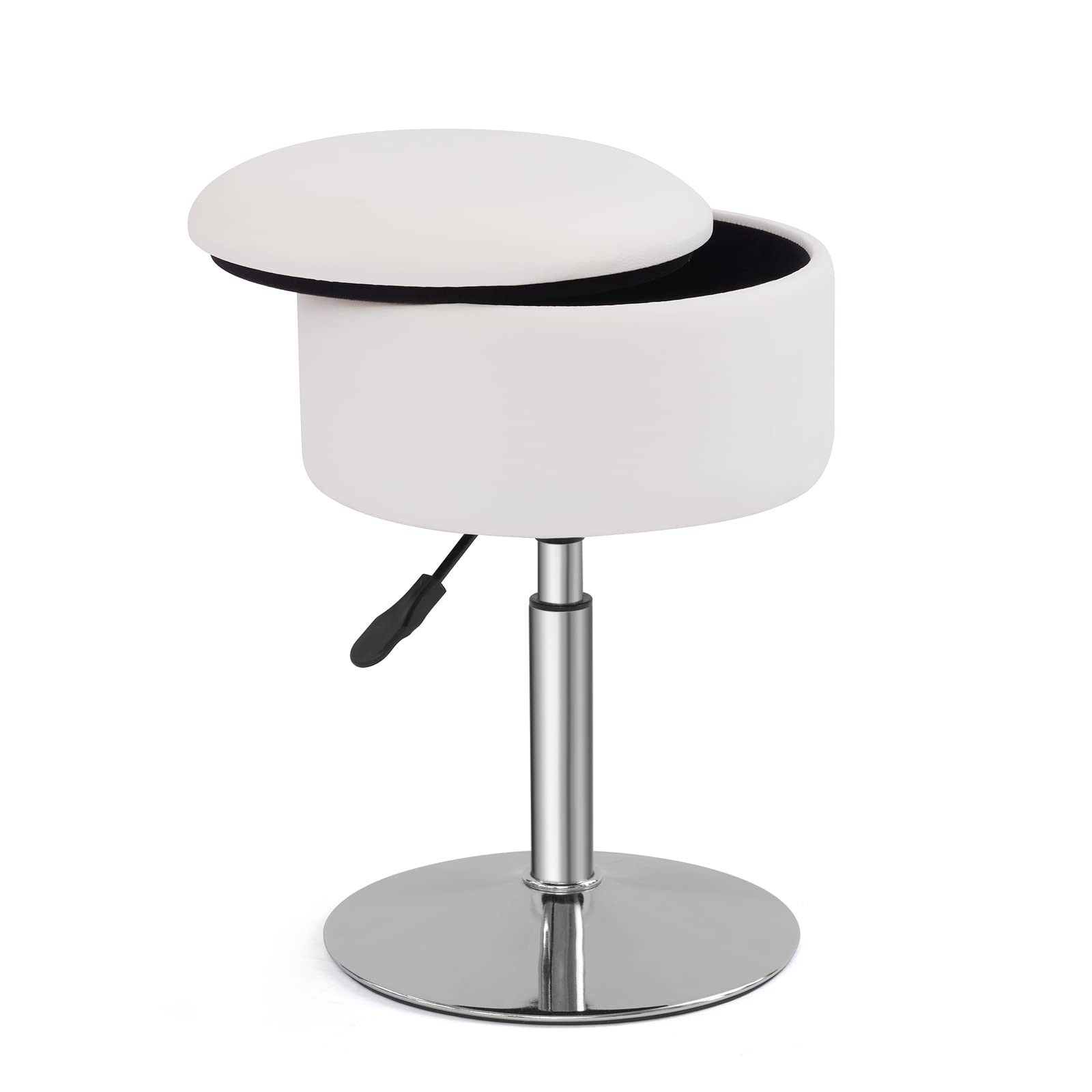 RUCUKEN Adjustable Ottoman Stool White Vanity Stool Vanity Chair for Makeup Room Stool Chair for Vanity Stool with Storage Makeup Stools with Storage Swivel Makeup Chair for Bathroom Faux Leather